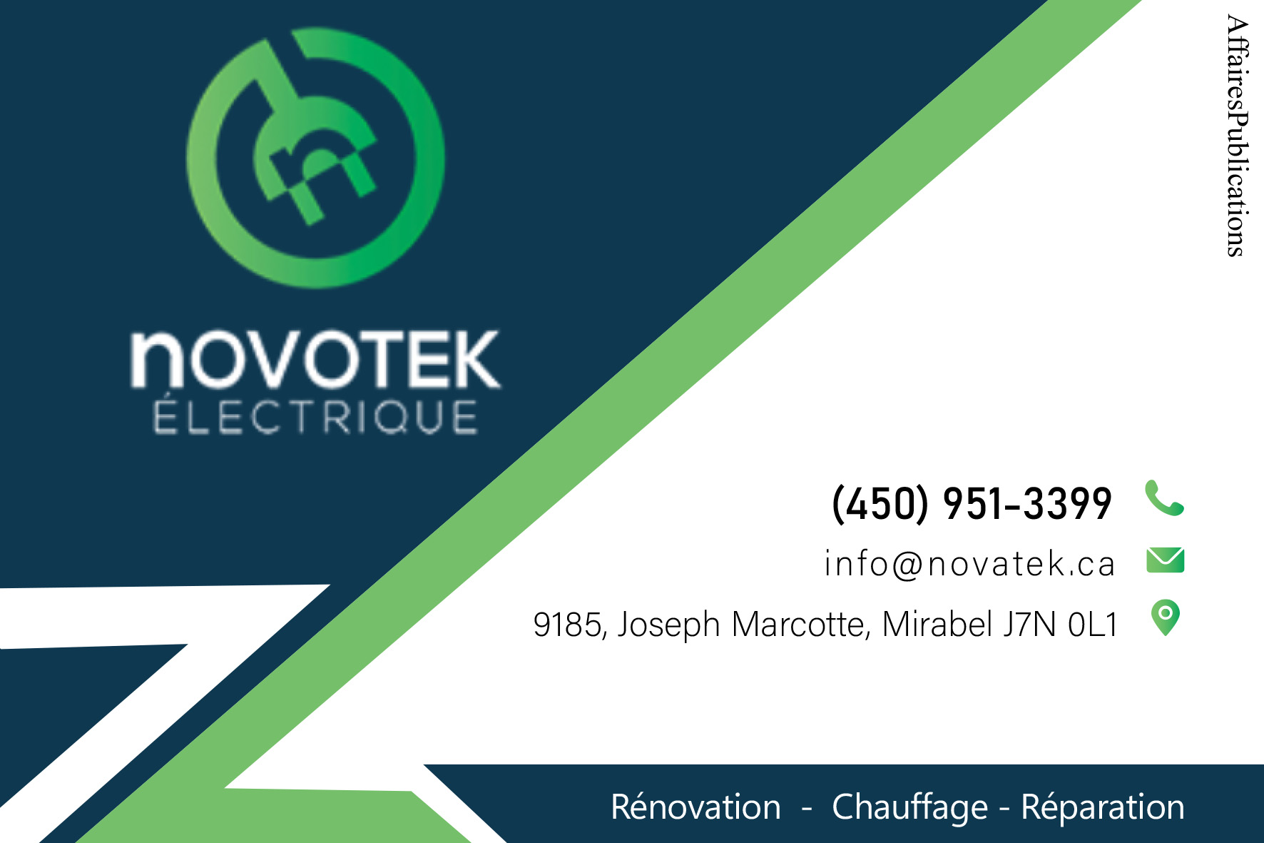 NOVOTEK ÉLECTRIQUE INC - Affaires Publications