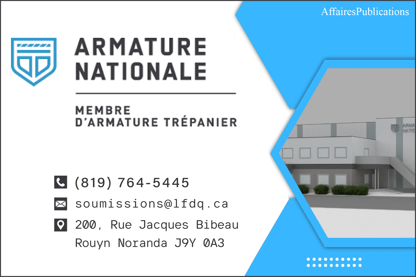 ARMATURE NATIONALE INC - Affaires Publications